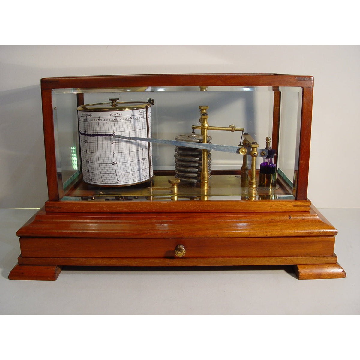 A 1920's Mahogany English Barograph With Chart Draw And Ink Bottle ...