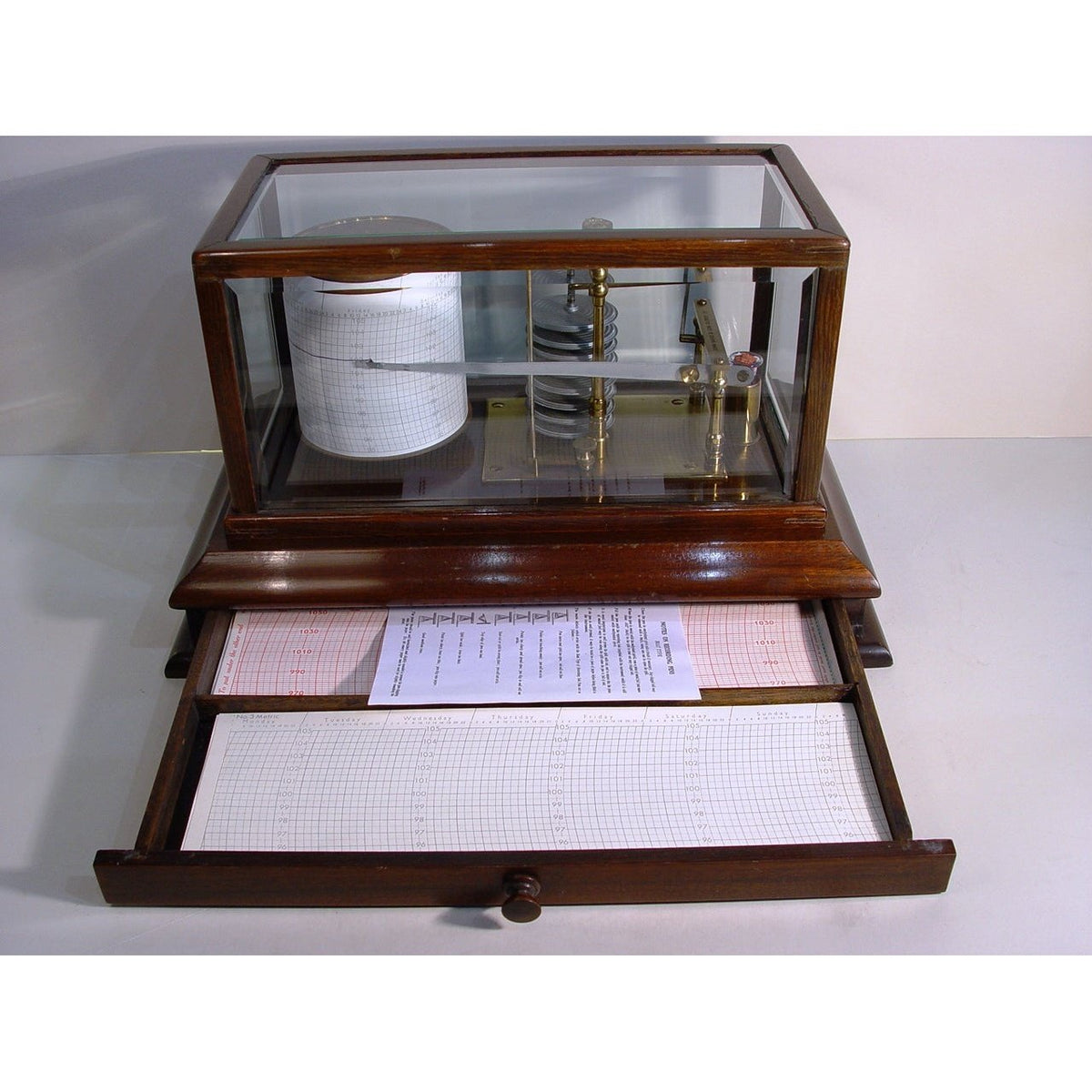 A 1920's Mahogany English Barograph With Chart Draw And Ink Bottle By ...