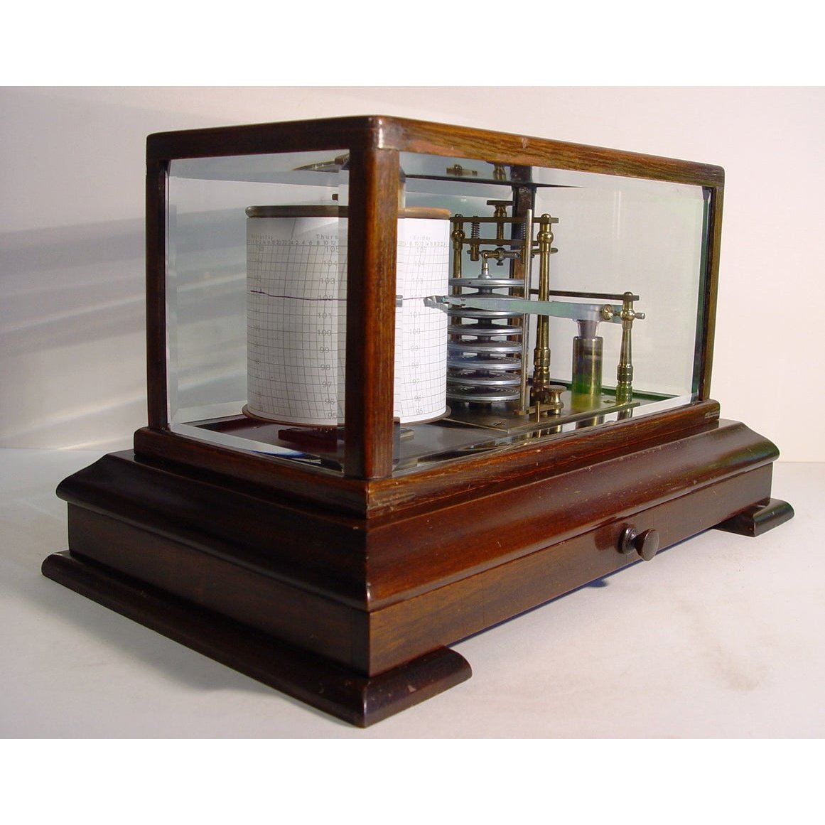 A 1920's Mahogany English Barograph With Chart Draw And Ink Bottle By ...