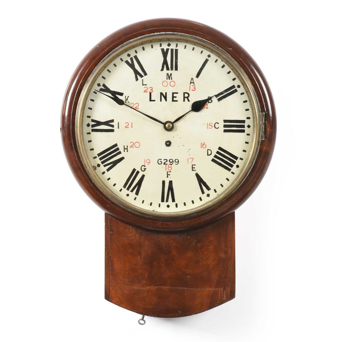 A LNER Railway Mahogany Drop Dial Wall Timepiece, LNER, numbered G299 ...